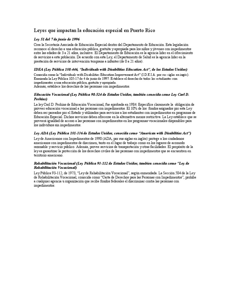 Ejemplo Leyes que impactan la educación especial en Puerto Rico | PDF ...