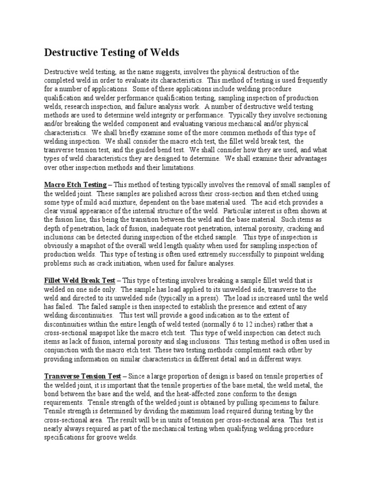 Destructive Testing | PDF | Welding | Construction