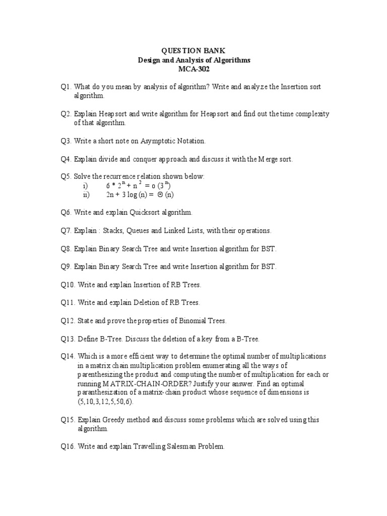 Daa Question Bank | PDF | Areas Of Computer Science | Computational ...