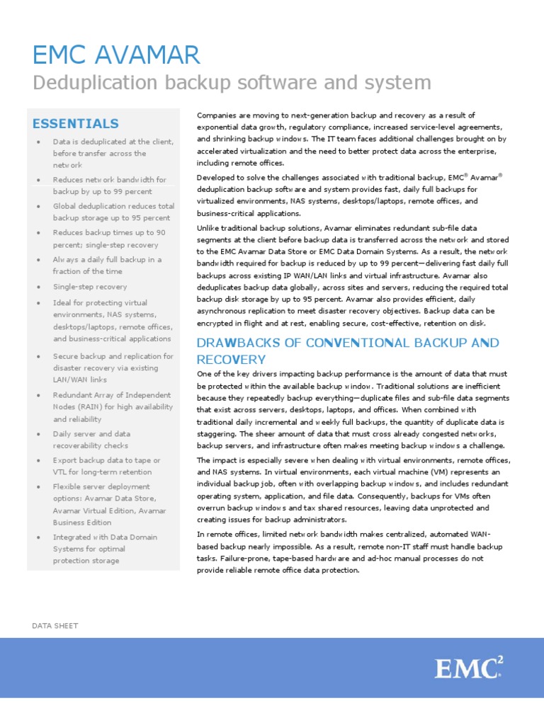 EMC AVAMAR Deduplication Backup Software and System | PDF | Backup ...