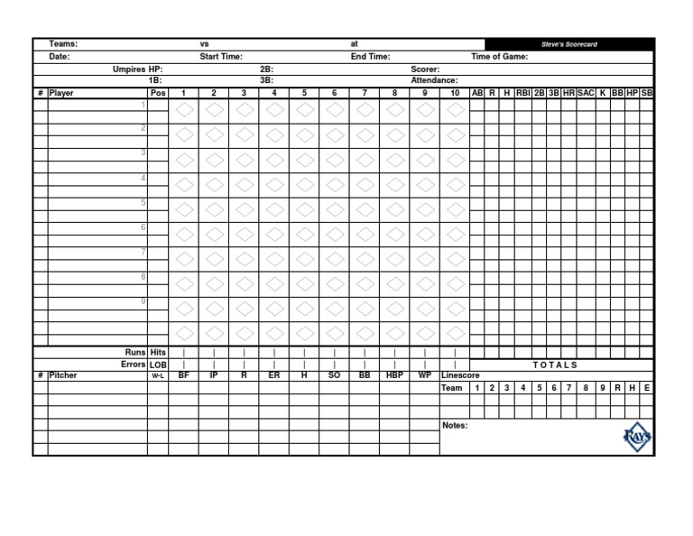 Printable Baseball Scorecard Template | PDF