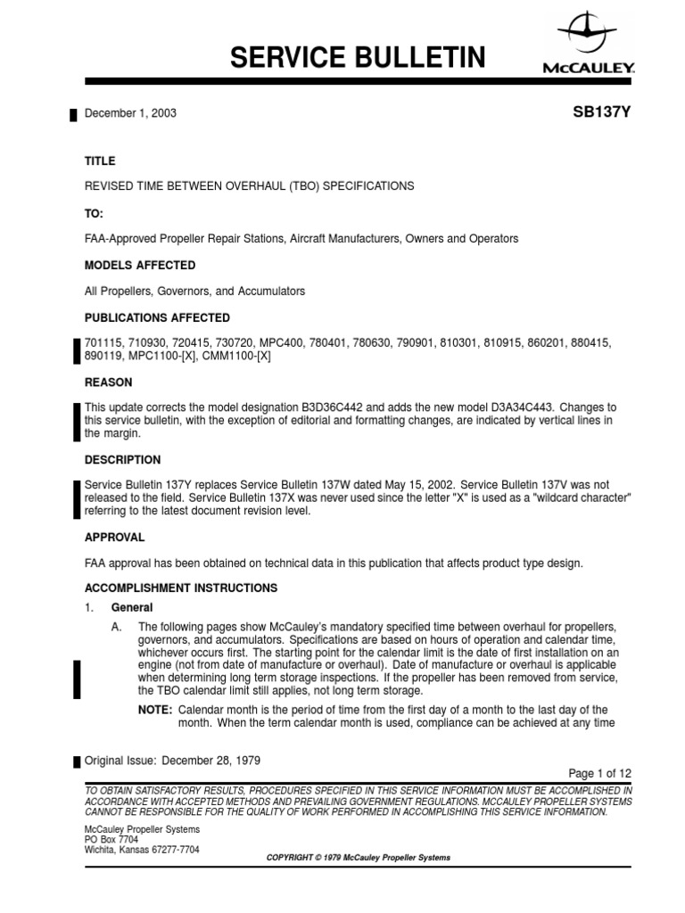 Service Bulletin: Title | PDF | Propeller | Specification (Technical ...