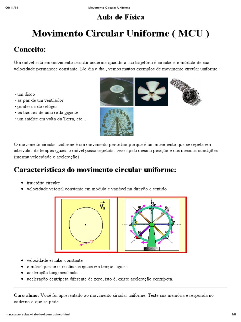 Movimento Circular Uniforme | PDF | Frequência | Taxas