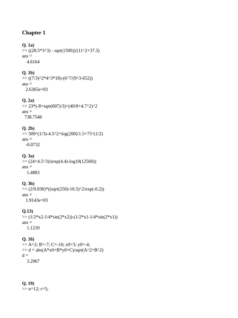 MATLAB Calculations and Matrix Operations | PDF | Physical Sciences ...