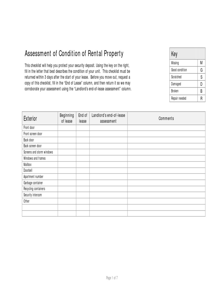 Rental Property Condition Checklist | PDF | Bedroom | Home