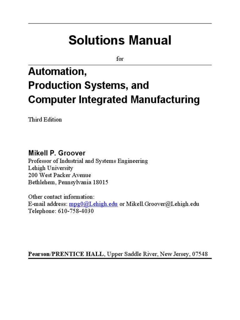 Automation, Prouction Systems and CIM MP GROOVER CHAPTER 00 Solution-Ch00 | PDF | Control ...