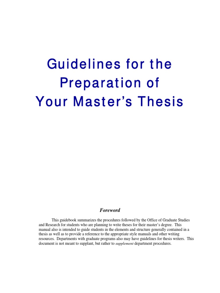 Guidelines For The Preparation of Your Master's Thesis: Foreword | PDF
