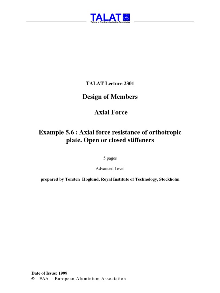TALAT Lecture 2301: Design of Members Example 5.6: Axial Force ...