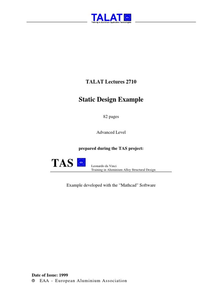 TALAT Lecture 2710: Static Design Example | PDF | Bending | Beam ...