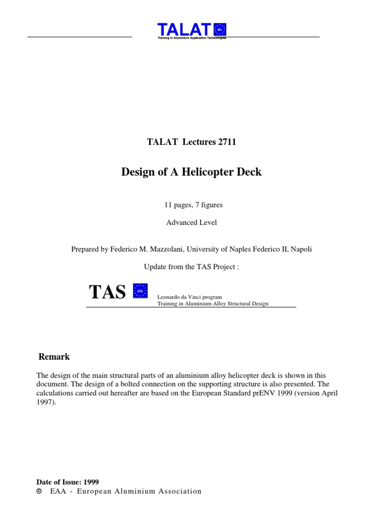 TALAT Lecture 2711: Design of A Helicopter Deck | PDF | Extrusion | Bending
