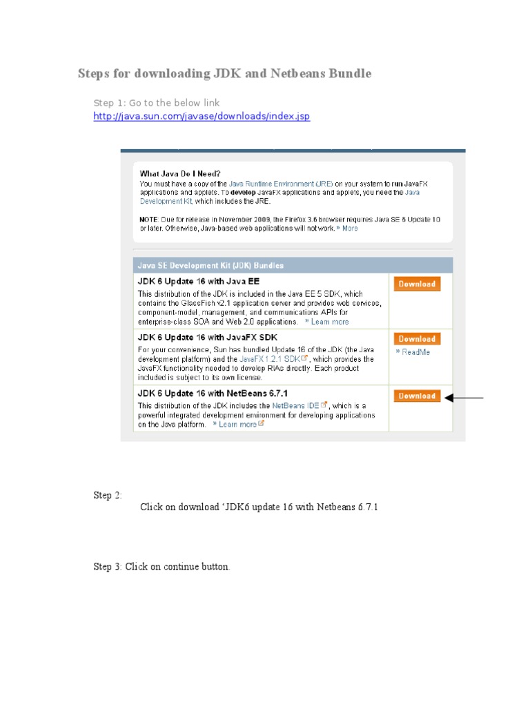 Steps For Downloading JDK and Netbeans Bundle | PDF