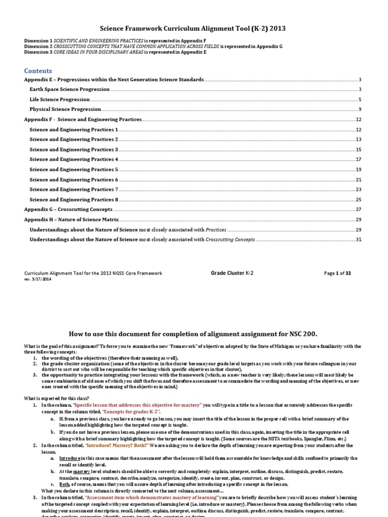 NGSS K-2 Curriculum Alignment Tool | PDF | Educational Assessment | Earth