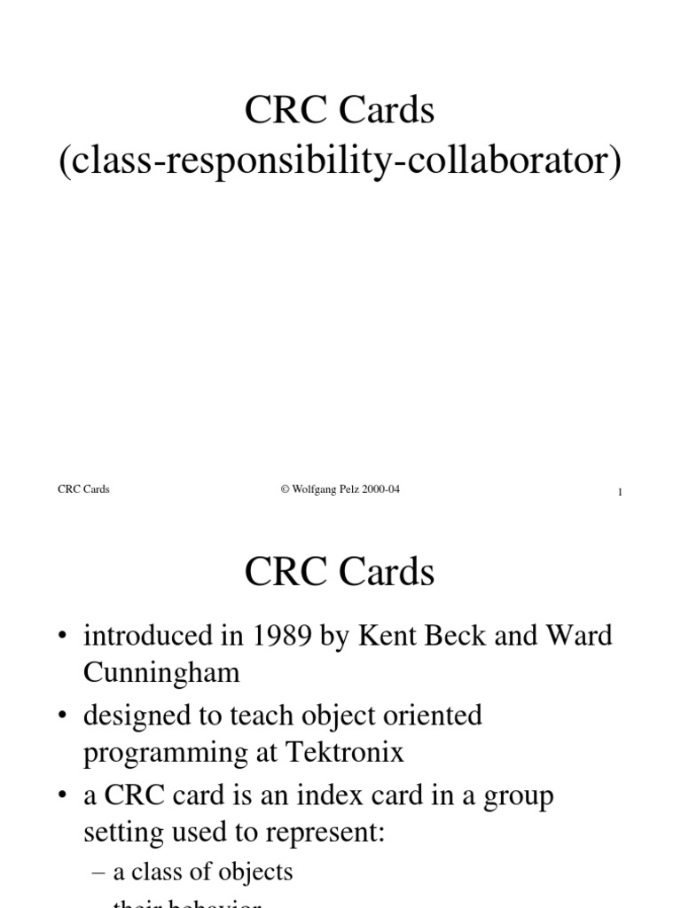 CRC Cards (Class-Responsibility-Collaborator) | PDF