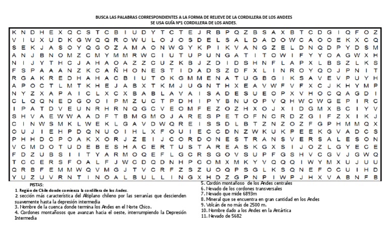 Sopa de Letras Cordillera de Los Andes | PDF