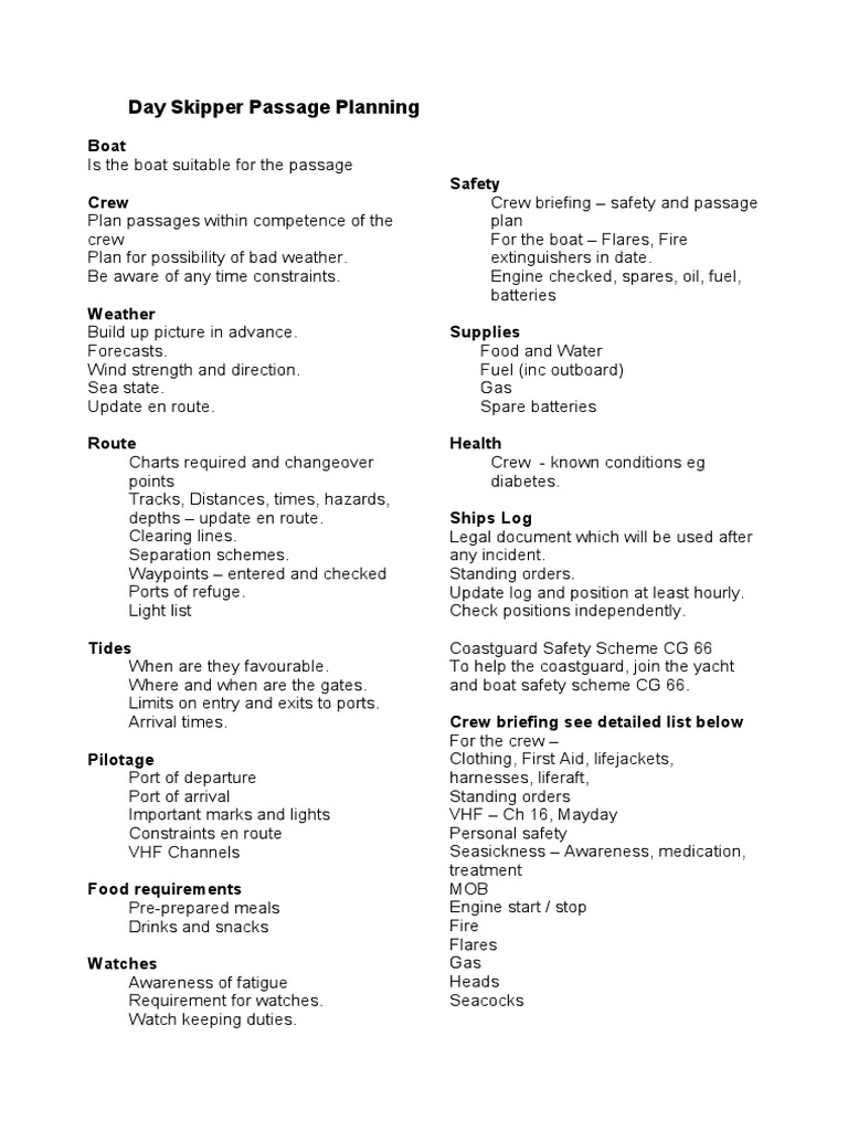 Day Skipper Passage Planning: Boat Safety | PDF | Navigation | Ships