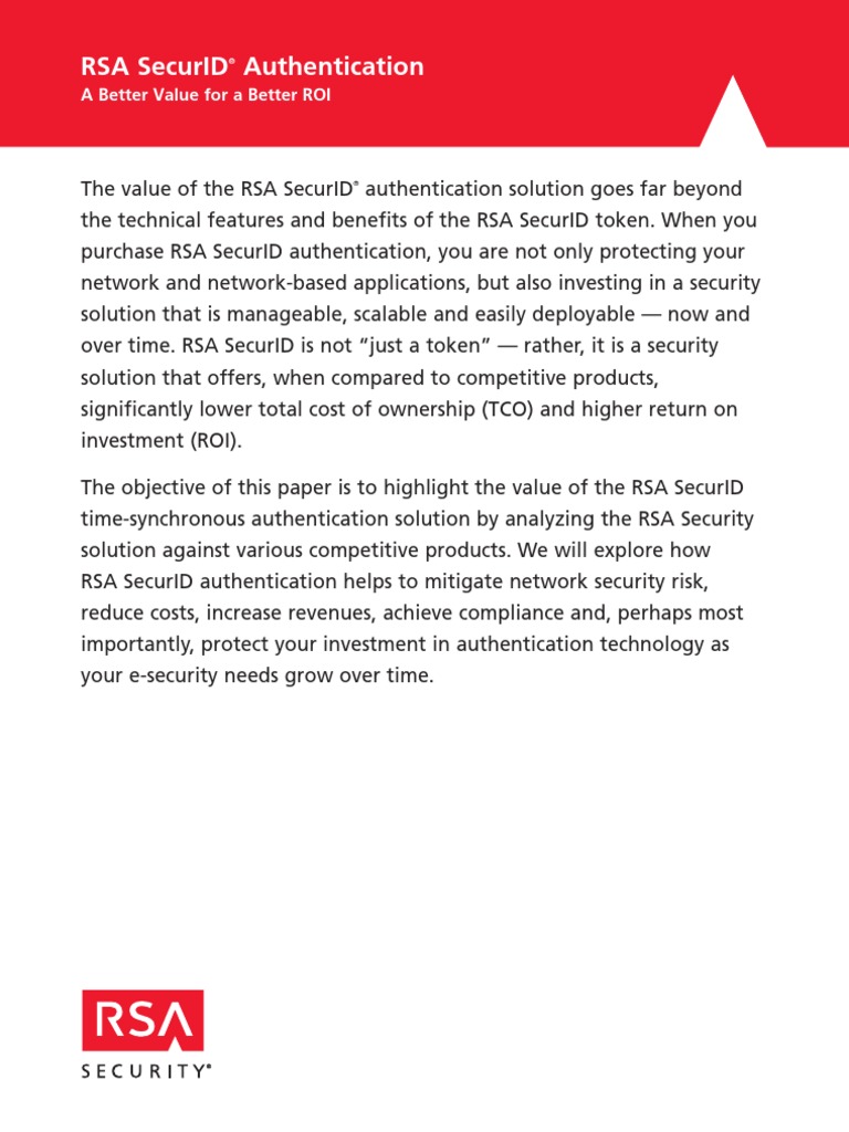 Rsa Securid Authentication: A Better Value For A Better Roi | PDF ...