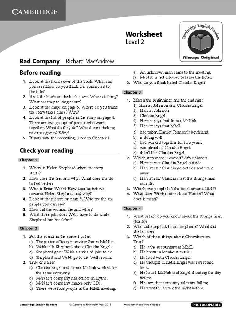 Bad Company Worksheet PDF | PDF