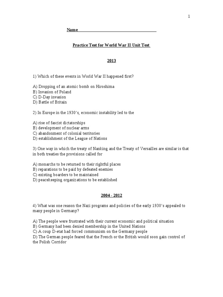 Unit 6 Practice Test and Review Packet | PDF | World War II | Empire Of ...