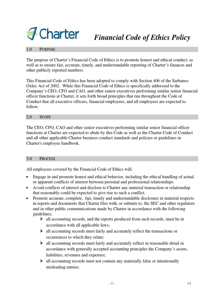 Financial Code of Ethics Policy: Urpose | PDF | Accounting | Conflict ...