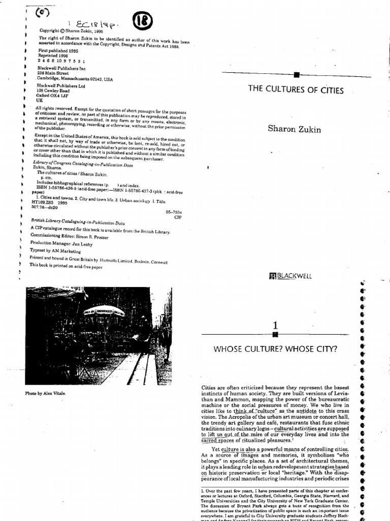 Zukin - The Cultures of Cities | PDF