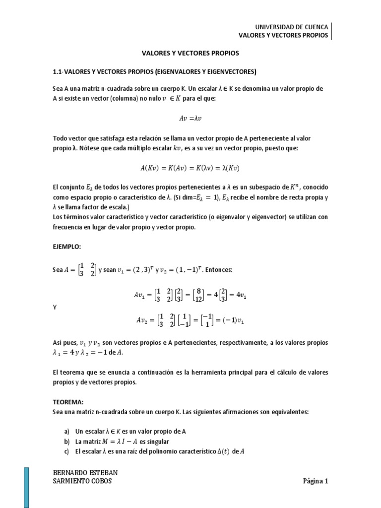 Valores y Vectores Propios | PDF | Valores propios y vectores propios ...