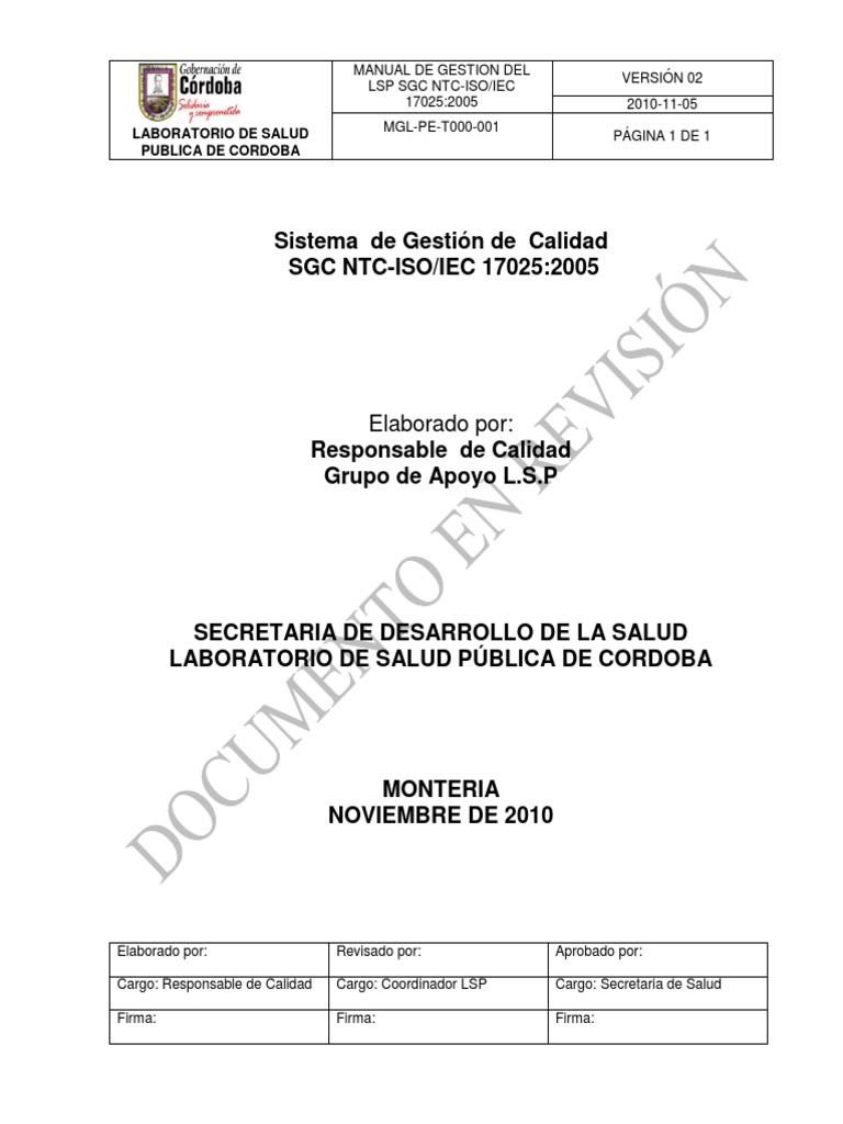 Manual de Gestion LSP | PDF | Calidad (comercial) | Laboratorios