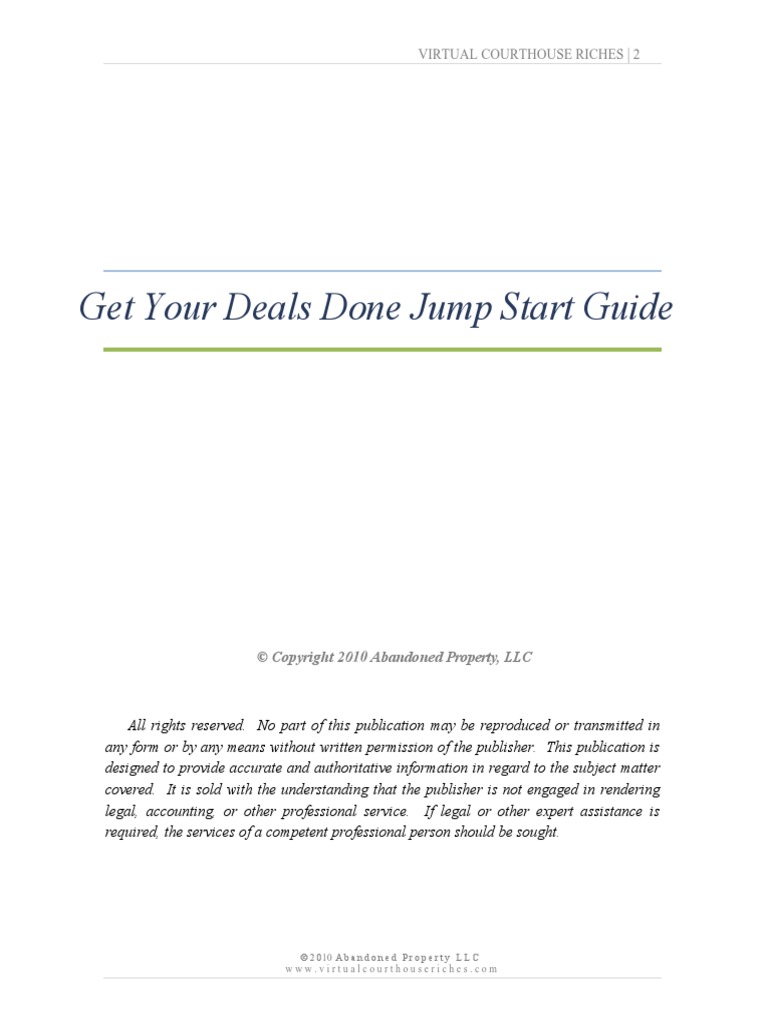 Get Your Deals Done Jump Start Guide | PDF | Assignment (Law) | Foreclosure