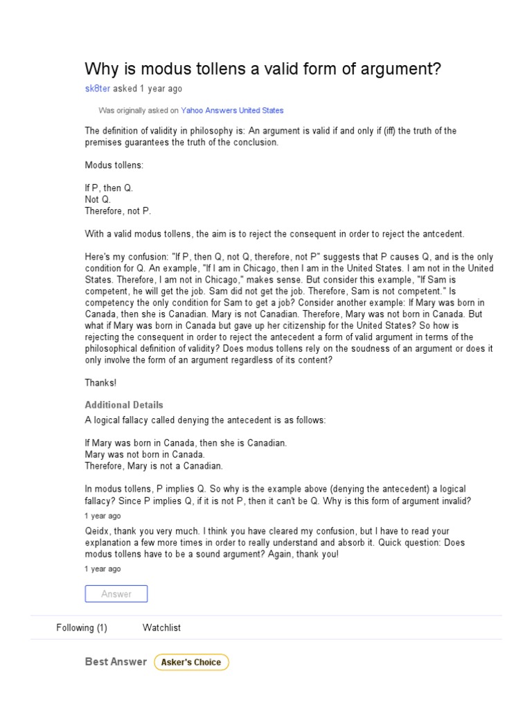 Why Is Modus Tollens A Valid Form of Argument | PDF | Validity | Argument