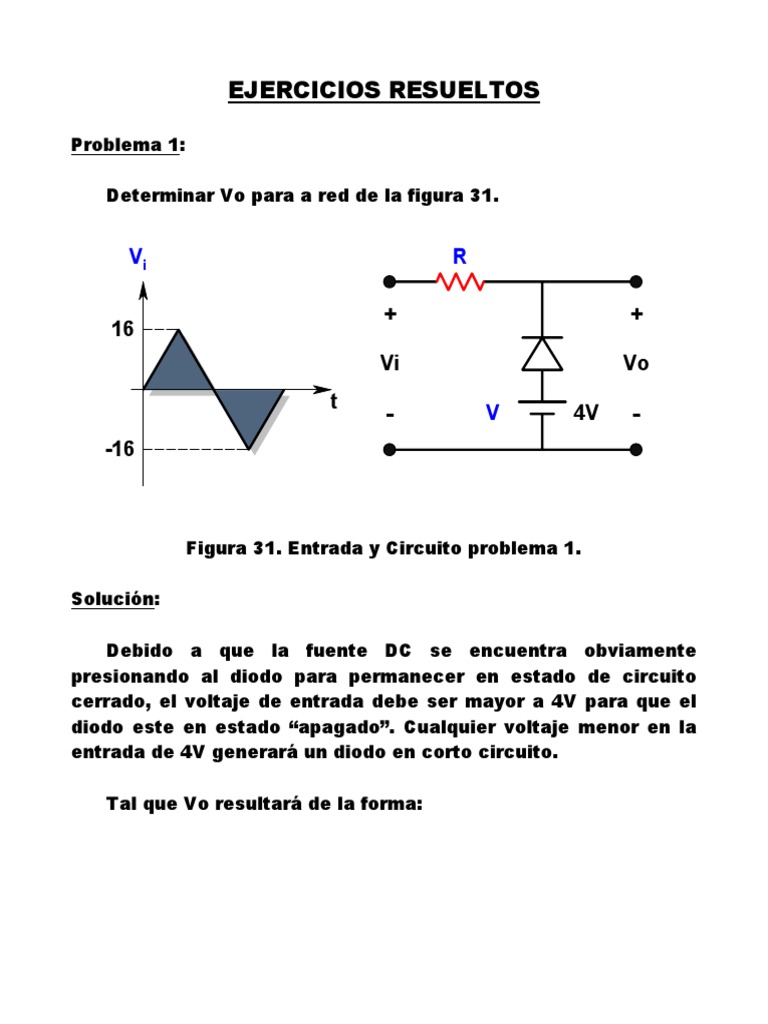 Diodos Ejercicios Resueltos de Graficas de Entrada y Sallida | PDF