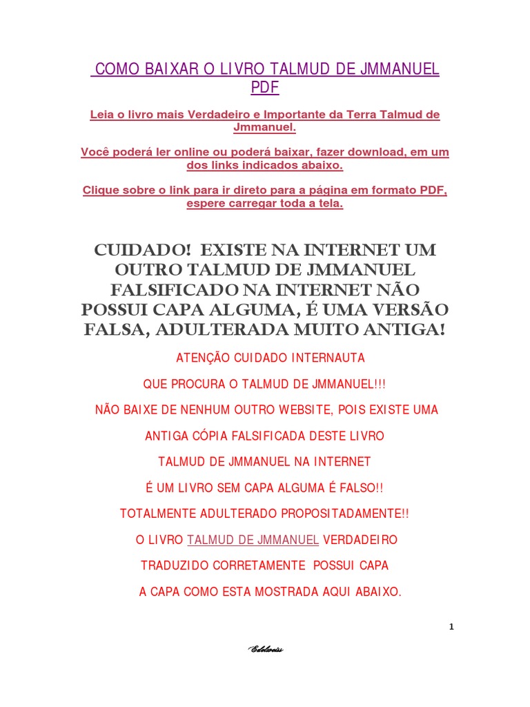 Como e Onde Baixar Download o Livro Talmud de Jmmanuel | PDF | Livros ...