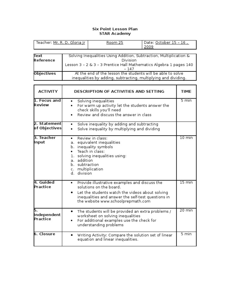 Star Academy: Solving Inequalities Lesson | PDF | Inequality ...