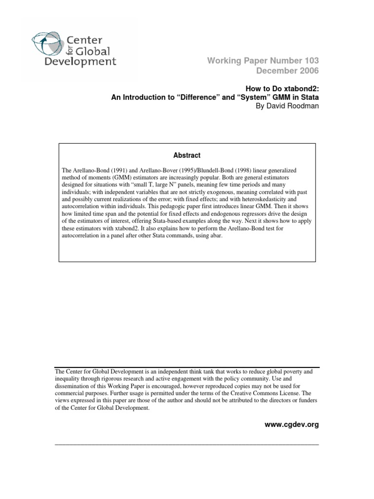 How To Do Xtabond2: An Introduction To "Difference" and "System" GMM in ...
