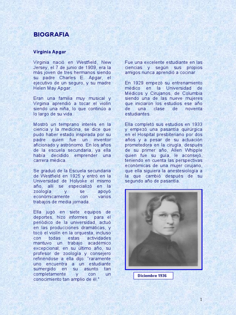 Virginia Apgar | PDF | Anestesia | Infantes