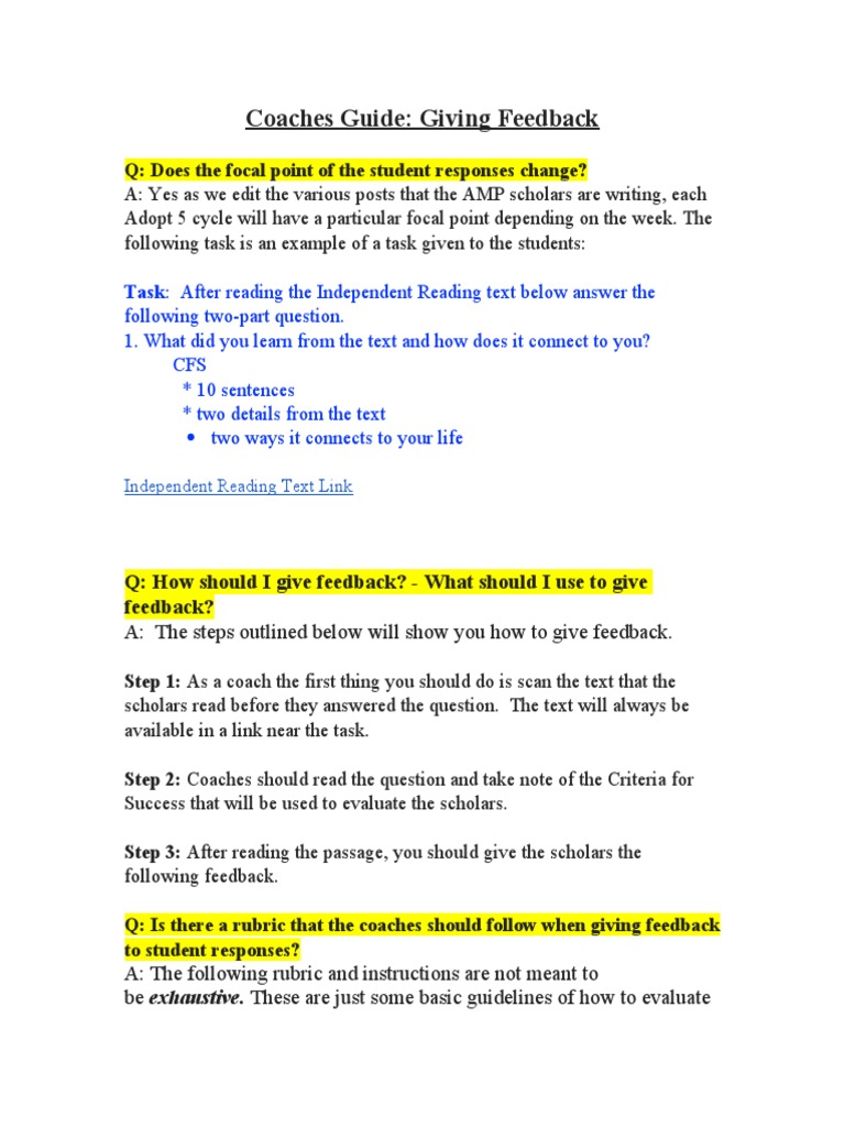 Coaches Giving Feedback | PDF | Cognition | Cognitive Science