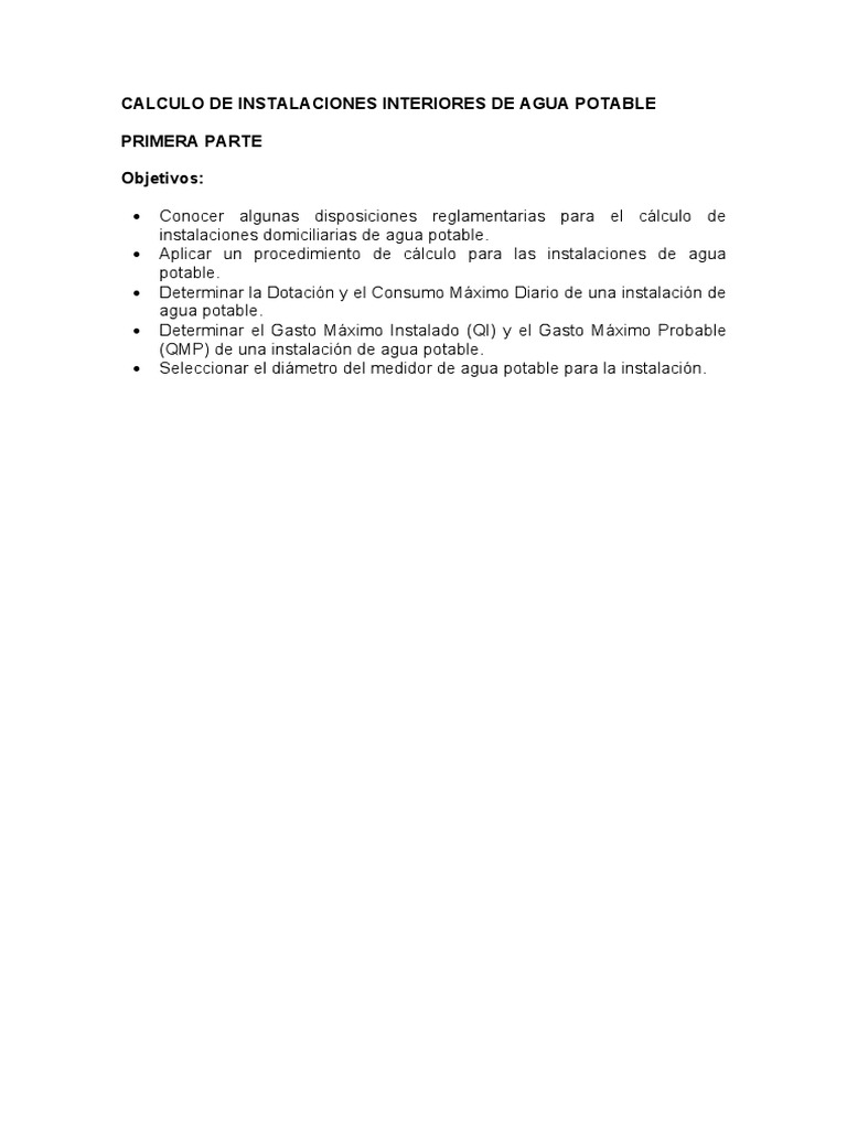 Calculo de Instalaciones de Agua Potable | PDF | Agua potable | Agua