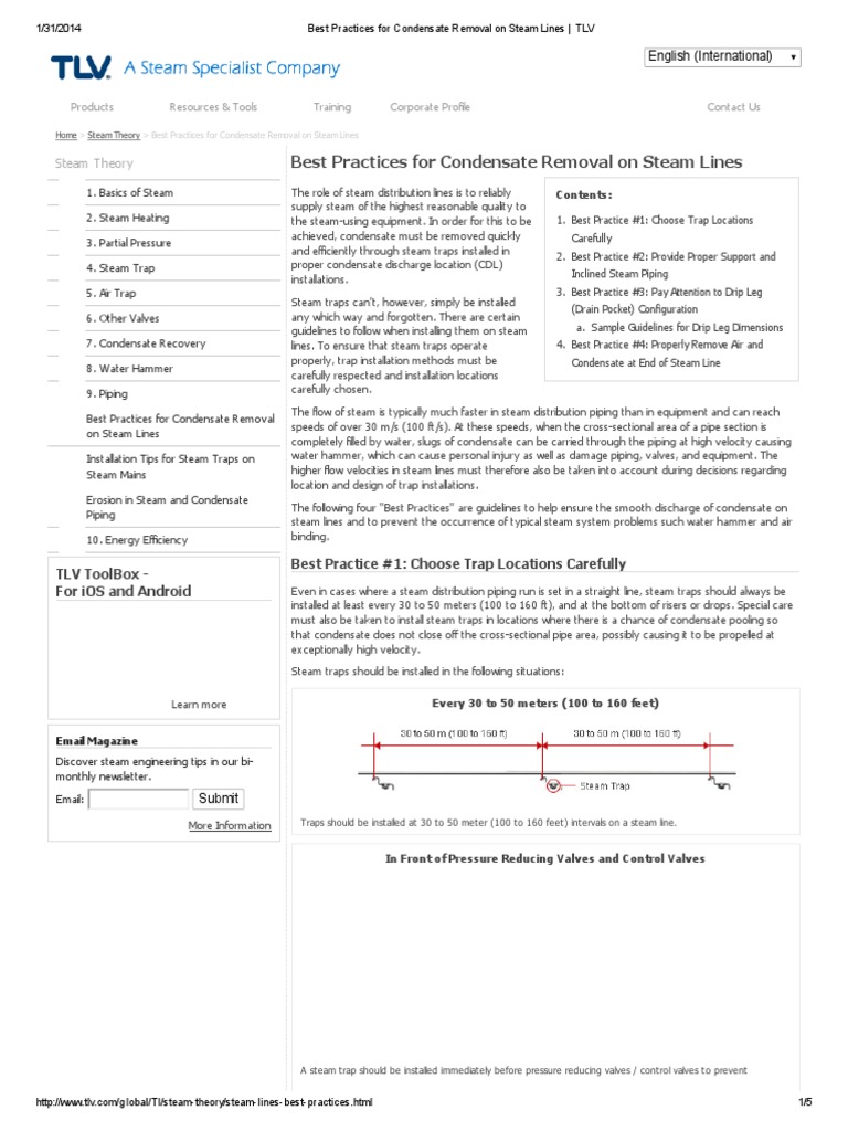 Best Practices For Condensate Removal On Steam Lines - TLV | PDF ...