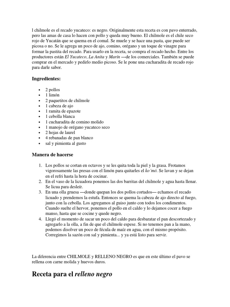 Receta de Chilmole de Pollo Yucateco | PDF | Huevo como alimento | Caldo