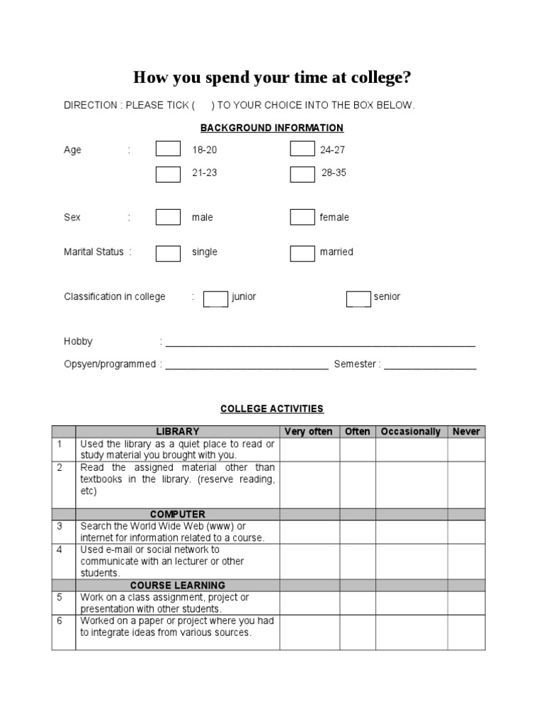 College Time Management Survey | PDF | Career & Growth
