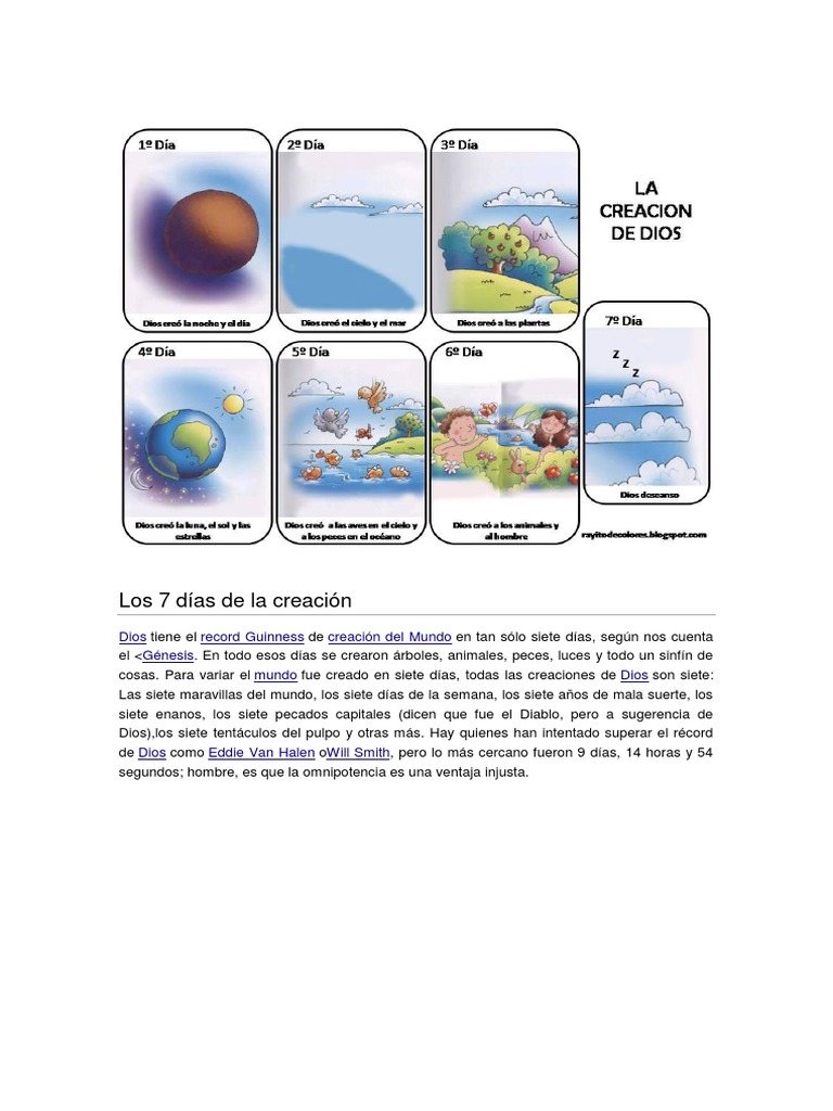 Los 7 Días de la Creación de Dios | PDF | Mitos de la creación | Dom