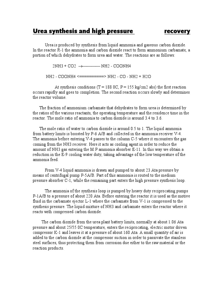 Urea Synthesis Process | Download Free PDF | Urea | Ammonia
