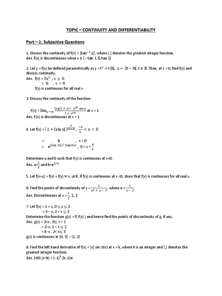 Assignment 2 - Continuity & Differentiability | Download Free PDF | Derivative | Sine