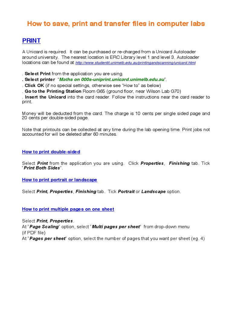 How To Save, Print and Transfer Files in Computer Labs | PDF | Usb ...