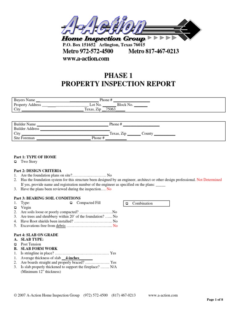 Phase 1 Pre-Pour Inspection Report | PDF | Concrete | Plumbing
