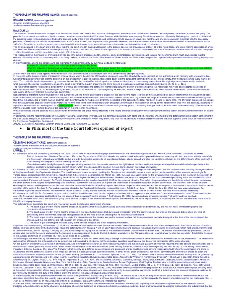 Medjur Insanity Cases | PDF | Insanity Defense | Burden Of Proof (Law)