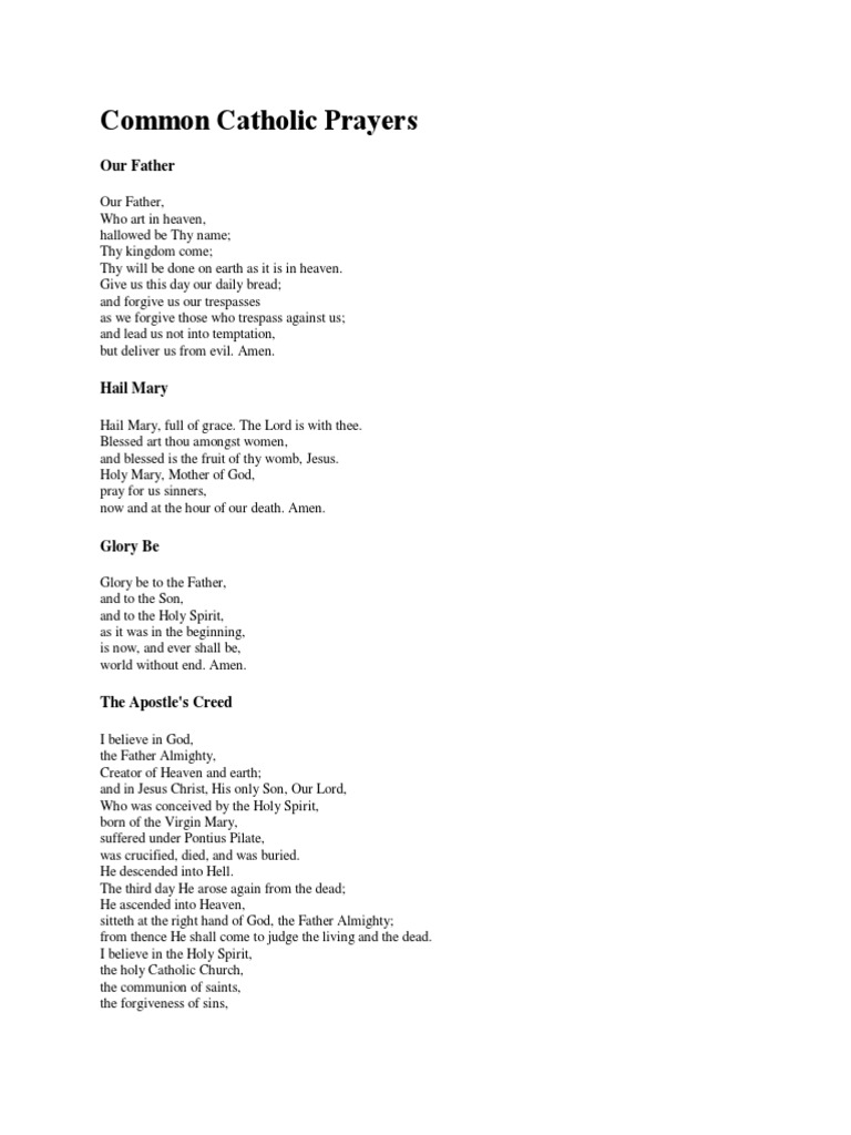 Common Catholic Prayers | Mary, Mother Of Jesus | Lord's Prayer