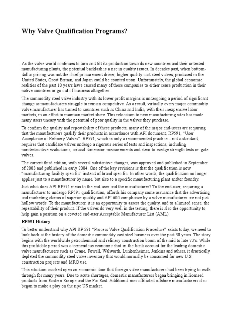 API 591 Qualification Test | PDF | Valve | Industries