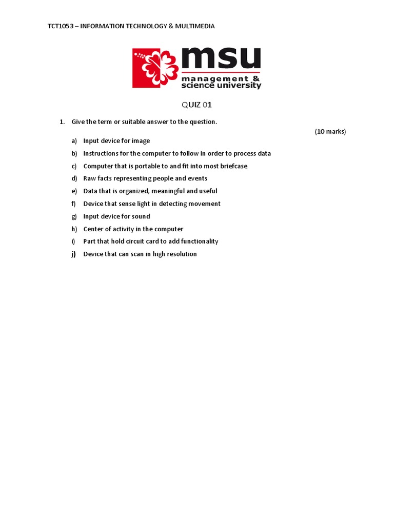 Quality Quiz on IT & Multimedia | PDF