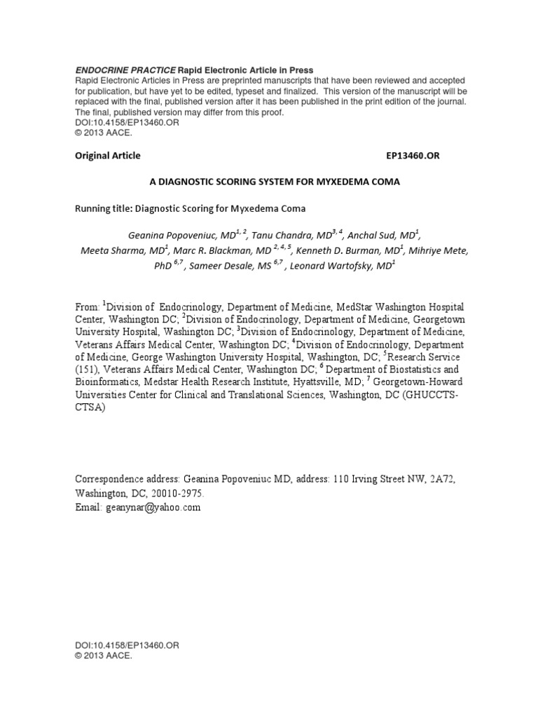 A Diagnostic Scoring System for Myxedema Coma | Hypothyroidism ...