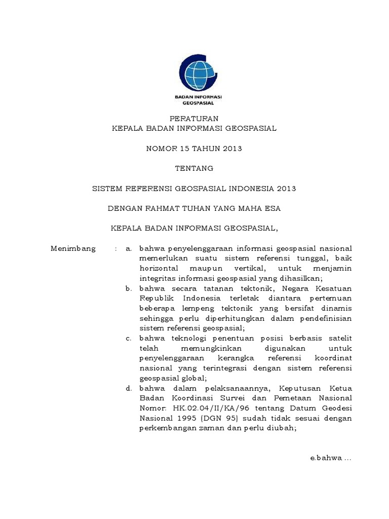 Peraturan SRGI Indonesia 2013 | PDF | Teknologi & Rekayasa