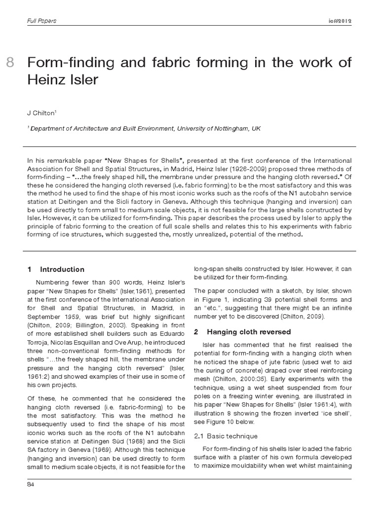 Form-Finding and Fabric Forming in The Work of Heinz Isler | PDF ...